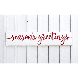 SEASON'S GREETINGS Sign - Carved in a 48"x10" Solid Wood Board | Rustic Distressed | Farmhouse Style | Festive Holiday Wall Art | Christmas Decor | Handmade in NC