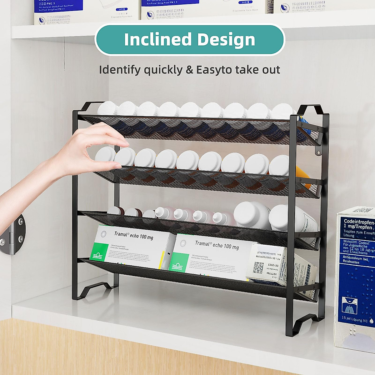 Simple Trending 2-Pack 4 Tier Spice Rack Organizer,Stackable Kitchen Counter Shelves,for Cabinet,Countertop,Pantry, Door or Wall Mount, Metal Mesh,(Jars not Included), Black