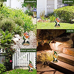 DKJOCKY Garden Gnomes Statues,Resin Knomes Figurine with Succulent Wreath Solar 6 LED Lights,Outdoor Statues Garden Decor for Patio Yard Lawn Porch Art Ornament Gift,10.2inch