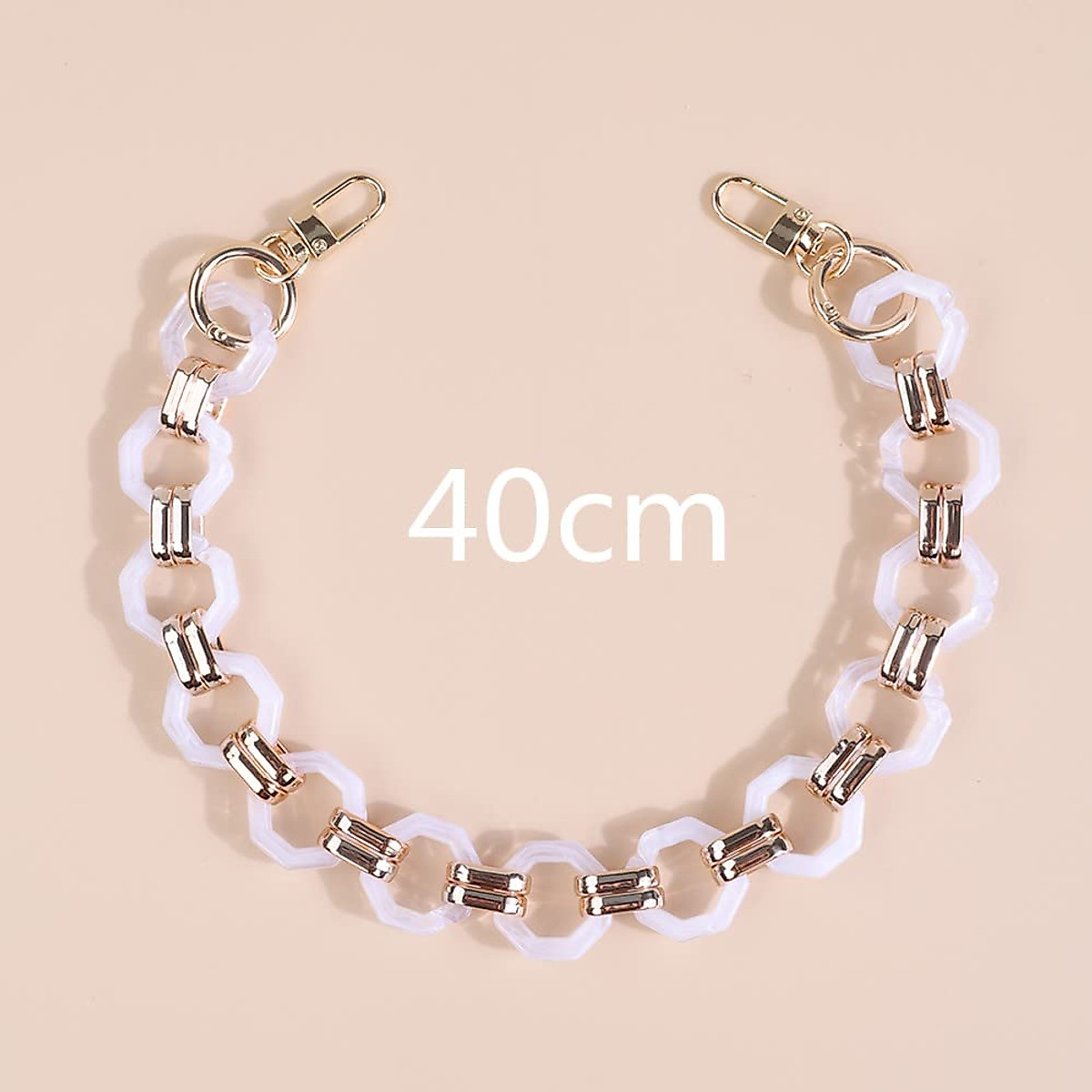 Chargances White Resin Purse Chain Strap Hexagon Link Bag chain Replacement Shoulder Cross Body Bag Handbag Chain with Mental Claps for Women (White)