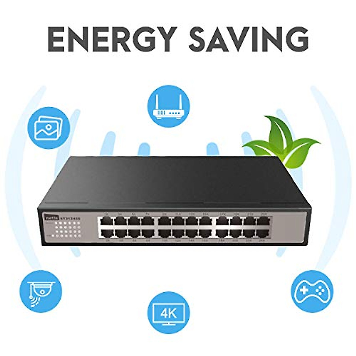 Netis ST3124GS 24 port Unmanaged 10/100/1000M Gigabit Switch, Desktop Ethernet Splitter, Ethernet Hub, Plug and Play, Fanless Quite, Traffic Optimization, Sturdy Metal Desktop size, expandable to standard 19 inch rack mount with included mounting bracket,