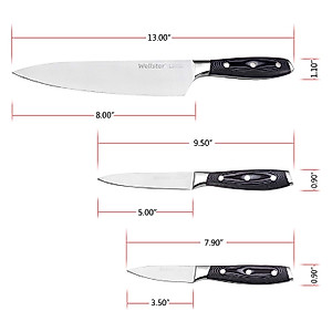 WELLSTAR Kitchen Knife Set 3 Piece, Razor Sharp German Steel Forged Blade with Professional G10 Handle, Chef Utility Paring Knife Well Balanced Cutlery Set for Cutting Chopping and Dicing - Gift Box