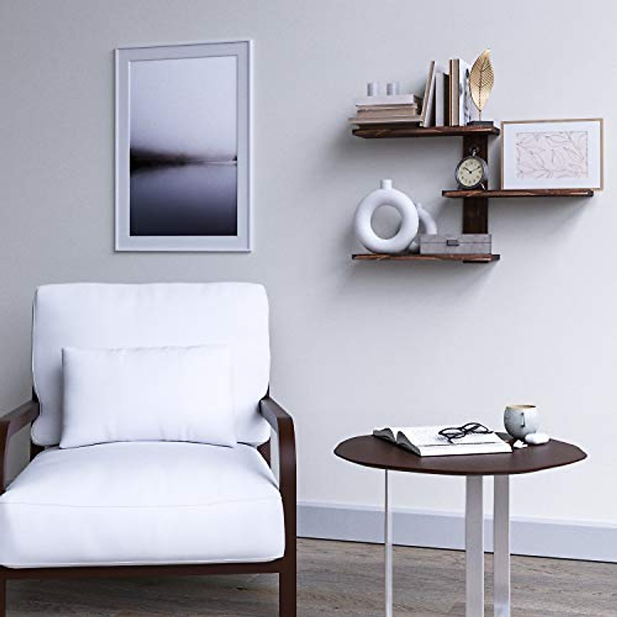 Rustic State Passi Wall Mount 3 Tier Adjustable Floating Shelves Solid Wood with Bracket - Picture Ledge Photo Frame Display for Living Room Office Kitchen Bedroom Bathroom Farmhouse Décor