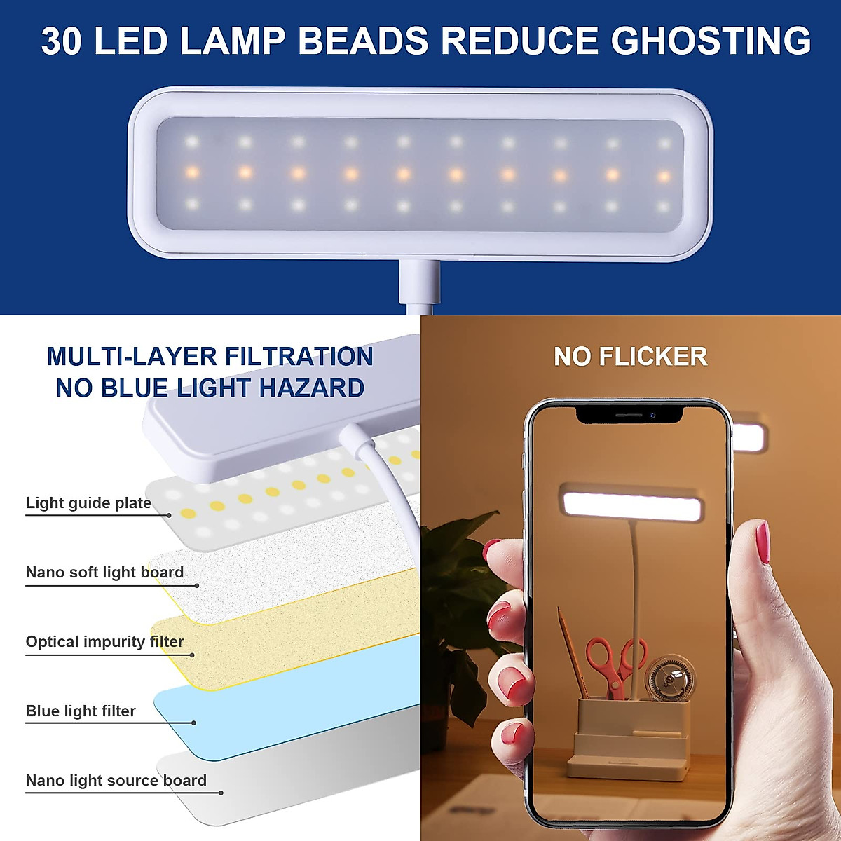 PULRELAS Small LED Desk Lamp with Pen/Phone Holder, Rechargeable Desk Light with Flexible Gooseneck, 3 Color Modes, Stepless Dimming, Eye Caring, Small Study Lamp for Dorm, Bedroom