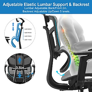 Ergonomic Office Chair, High Back Office Chair, Big & Tall Mesh Computer Chair with Lumbar Support/Headrest/5D Armrests, Executive Desk Chair with Adjustable Height for Home Office/Learning/Conference