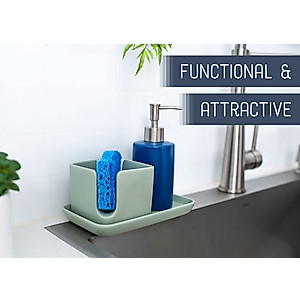 Nat & Jules Kitchen & Bathroom 8 x 4.5 Ceramic Sink Caddy Set of 2 - Stylish Household Essentials for Organization and Storage for Shower, Mudroom, Bath & Kitchen Counter Sink, Sage Green