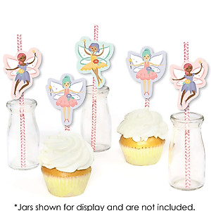 Big Dot of Happiness Let’s Be Fairies - Paper Straw Decor - Fairy Garden Birthday Party Striped Decorative Straws - Set of 24