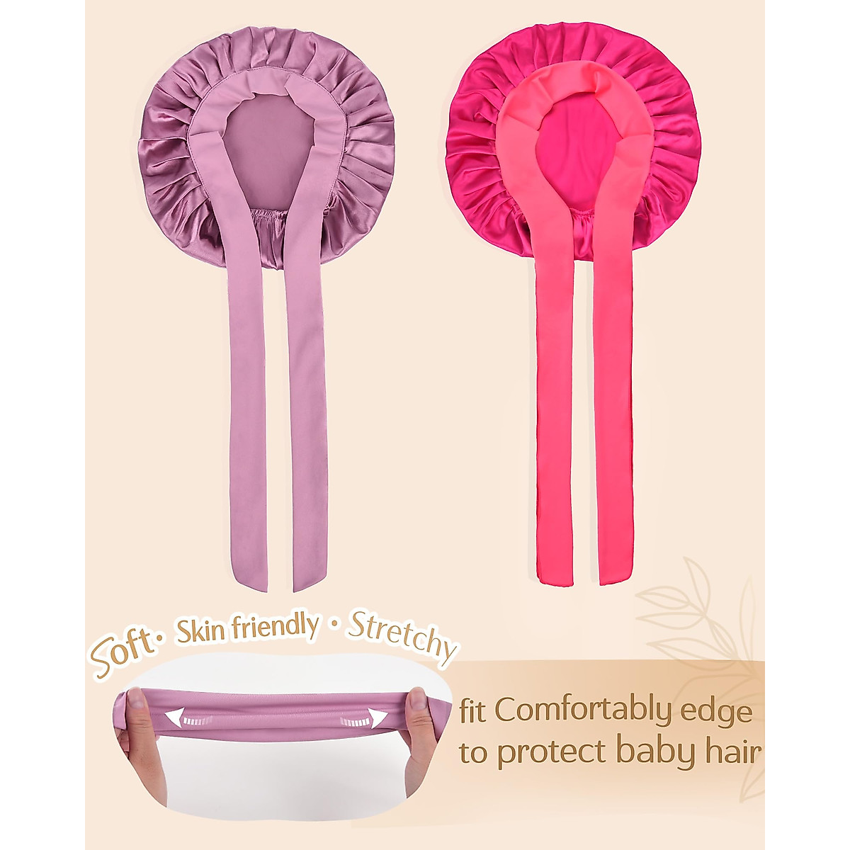 YANIBEST 2 PCS Baby Bonnet Silk Bonnet for Kids Sleeping Cap Curly Natural Hair Silk Bonnets for Girls Boys Infant