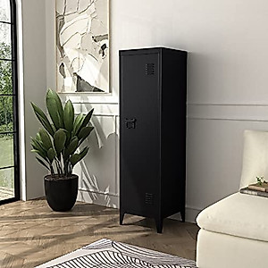 FurnitureR Metal Storage Organizer Office File Cabinet Floor Standing 54.1 inches1 Door 3 Shelves Removable, Commercial Home Use, Black