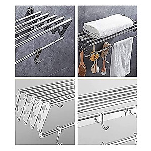 XMCX Wall Mounted Laundry Drying Rack Folding Garment Hanger Clothes Airer Bedroom Clothing Rack Easy Storage Shelf for Socks Bed Linen Side Hooks Easy Storage (Size : 80cm)