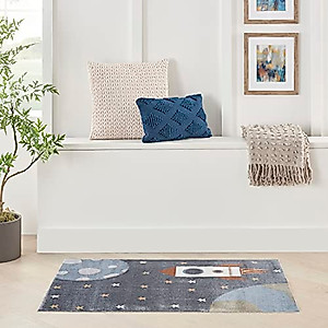 Nourison Astra Machine Washable Graphic Sky Blue 4' x 6' Kids Area -Rug, Easy -Cleaning, Non Shedding, Bed Room, Living Room, Dining Room, Kids Rug, Playroom, Nursery (4x6)