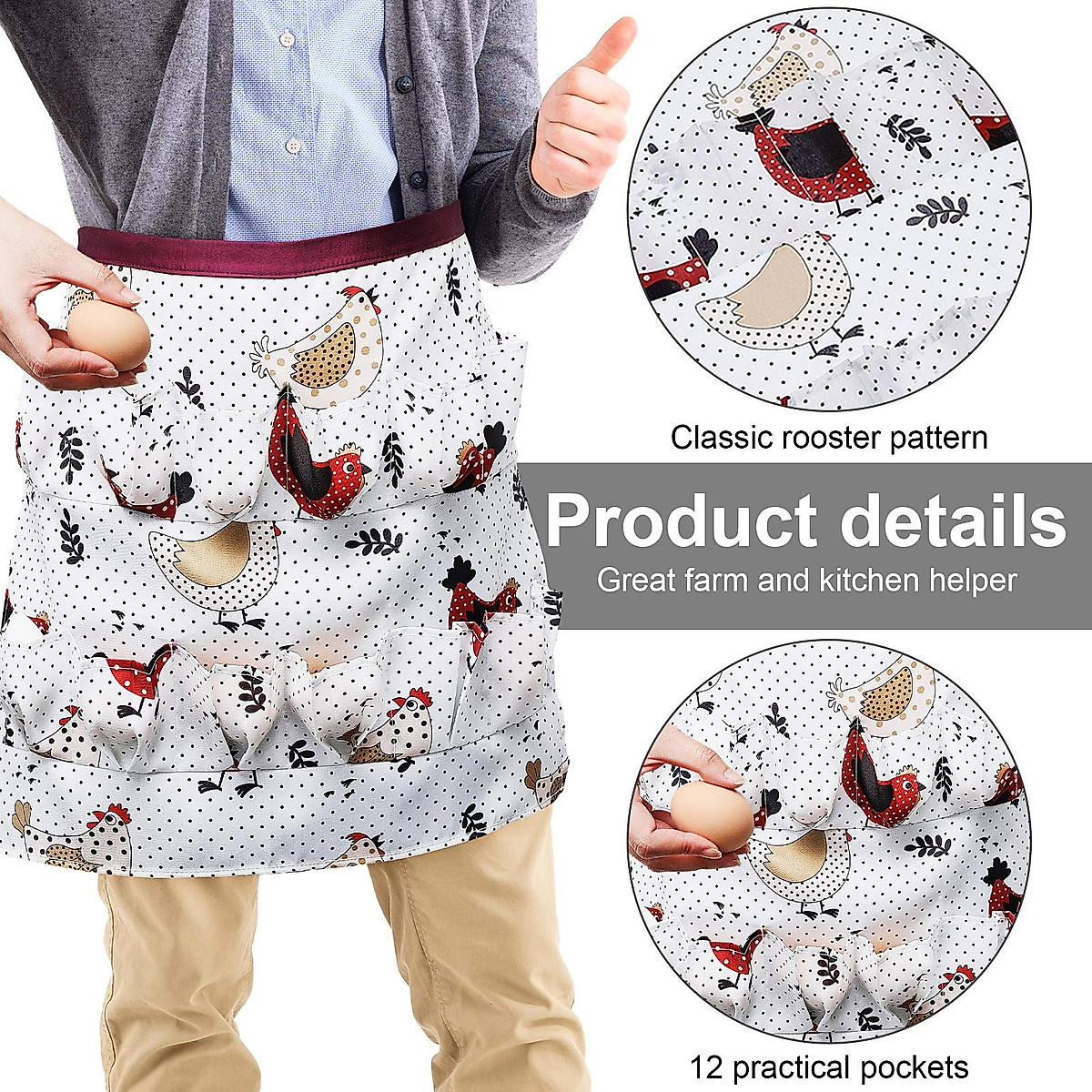 Syhood Egg Collecting Apron Egg Apron for Fresh Eggs Egg Gathering Apron Women Deep Pocket Holder for Chicken Duck Goose Egg (Adult-Unisex)