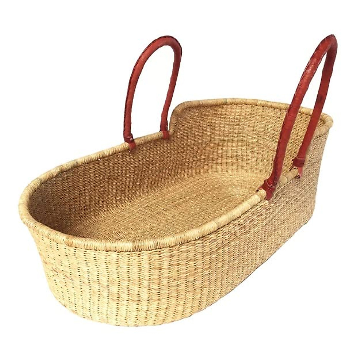 The African Home Goods Large Organic Baby Moses Bassinet Handmade Toddler Bed with Brown Handles
