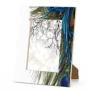 Peacock Feather 8x10 Picture Frame, Boho Wooden Photo Frame for Wall Mounting or Tabletop Living Room Bedroom Home Decor