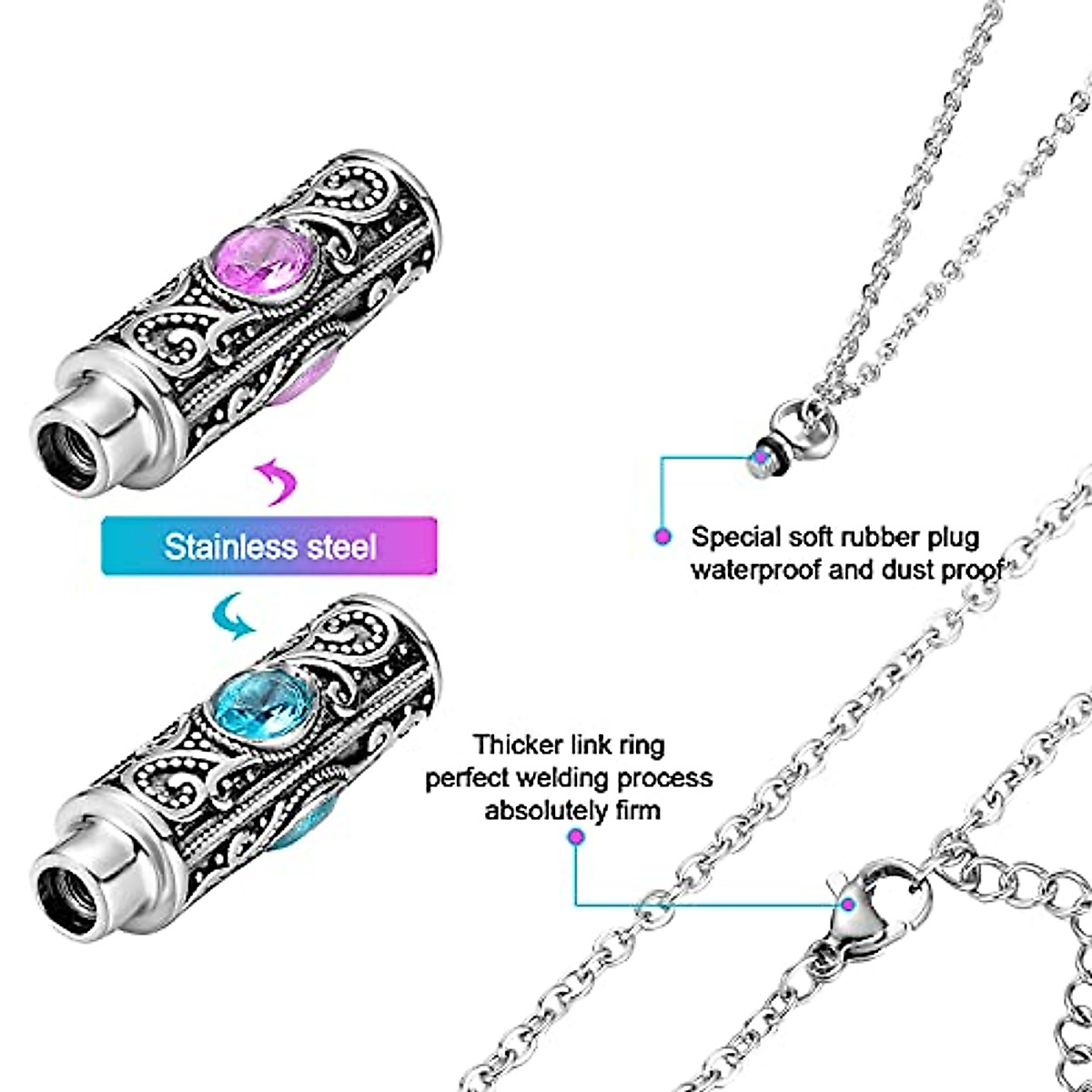 2 Pieces Crystal Cremation Urn Necklace for Ashes Cremation Urn Pendant Cremation Jewelry with Storage Bags for Human Stainless Steel Memorial Keepsake Pendant Charm Ashes Jewelry (Purple, Blue)