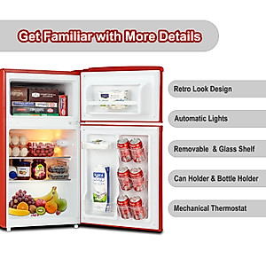 Frestec 3.1 CU' Retro Mini Fridge with Freezer,2-Door Compact Refrigerator,Small Refrigerator for Bedroom Dorm Office Apartment, Red (FR 302 RRED)