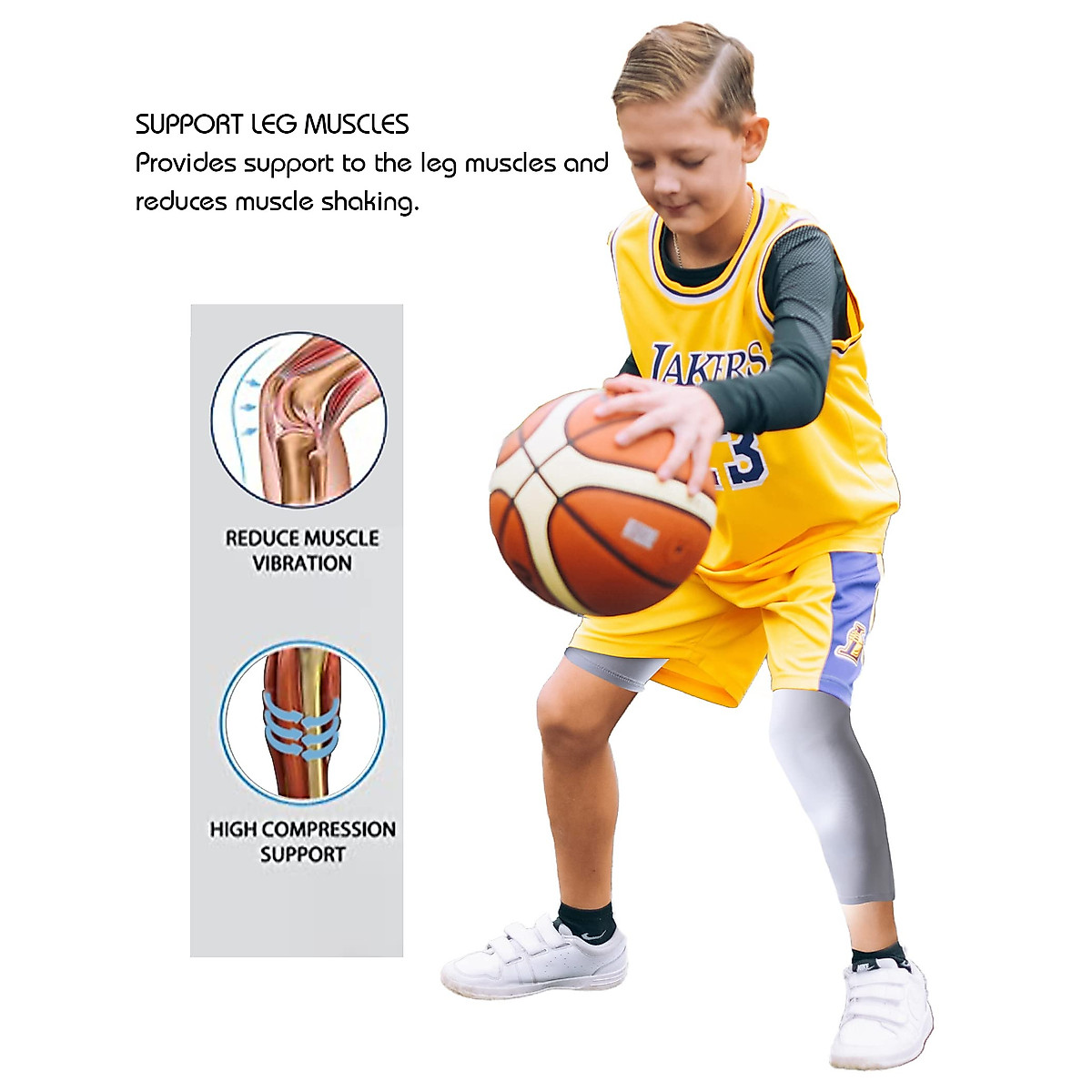 4 Pack Boys Youth 3/4 One Leg Compression leggings for Basketball Capri Tights 3/4 Compression Pants Boys White Black(Left)-XL