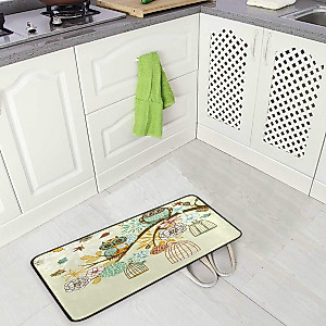 Owl Autumn Floral Background Kitchen Rugs Non-Slip Kitchen Mats Bath Runner Rug Doormats Area Mat Rugs Carpet for Home Decor 39" X 20"