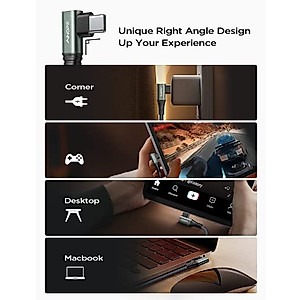 AINOPE USB C Extension Cable, (3.3Ft/1m/20Gbps) Right Angle USB 3.2 Type C Extension Nylon Braided 100W/5A Fast Charging Compatible with USB C Hub/Dell XPS/MacBook/iPad Pro/Magsafe Charger(Gray)