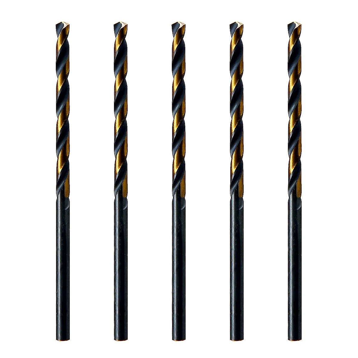 MAXTOOL 9/64" 5pcs Identical Jobber Length Drills HSS M2 Twist Drill Bits Fully Ground Black & Bronze Straight Shank Drills; JBF02H10R09P5