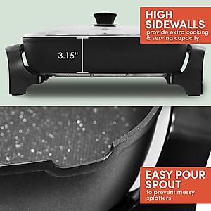 10.5-Quart Jumbo Electric Skillet with Easy-Pour Spout, Black - Versatile Cooking Made Easy