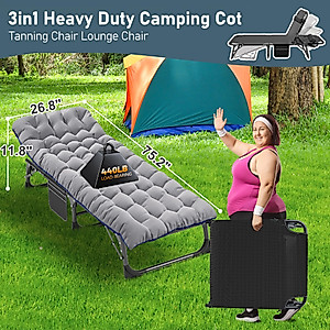 ABORON Foldable Camping Cots for Adults, Double Layer 1200D 500lb Loading Cot for Sleeping, Heavy Duty Guest Bed with Mattress Carrying Bag
