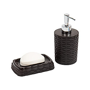 Mind Reader Basket Collection, 4 Piece Bathroom Set Includes: Square Wastepaper Pedal Basket, Toothbrush Holder, Liquid Soap Dispenser and Soap Dish, Wicker Style, Bathroom, 4 Piece Set, Brown