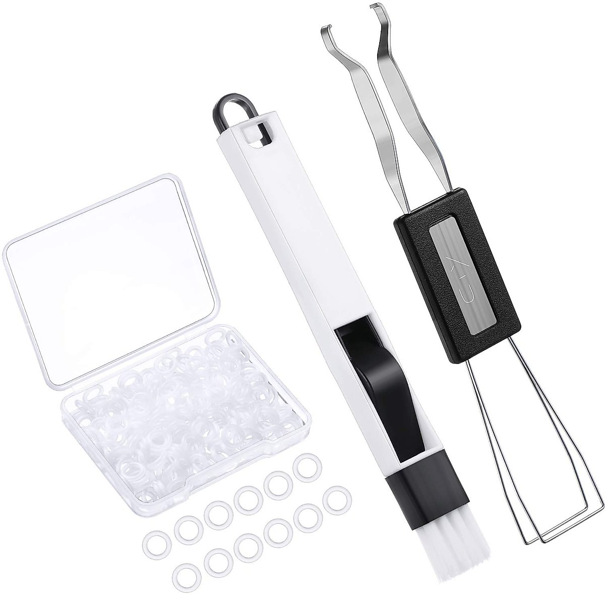 202 Pieces Keyboard O Rings Switch Puller Keycap Removal Tool Kit Includes Keyboard Puller Keycap Removal Tool Door Window Track Cleaning Brush 200 O Ring Switch Dampeners (Black, Transparent)