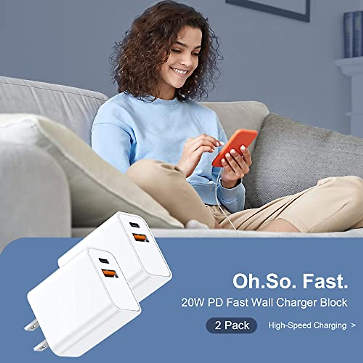 [Apple MFi Certified] iPhone Fast Charger,2Pack 20W Dual Port PD3.0 USB-C + USB-A Power Delivery Wall Charger Block Plug for iPhone 14/13/13Pro Max/12 Mini/12 Pro Max/11/XS/XR/X/8,iPad,AirPods Pro Max