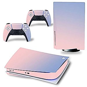 DAPANZ Vinyl Skin Sticker Decal Full Cover for Playstation 5 Console and Remote Controllers Disk Edition Light Pink Blue