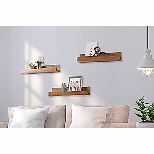 Kate and Laurel Levie Wooden Picture Ledge Wall Shelf Set, 3 Piece-18, Rustic Brown