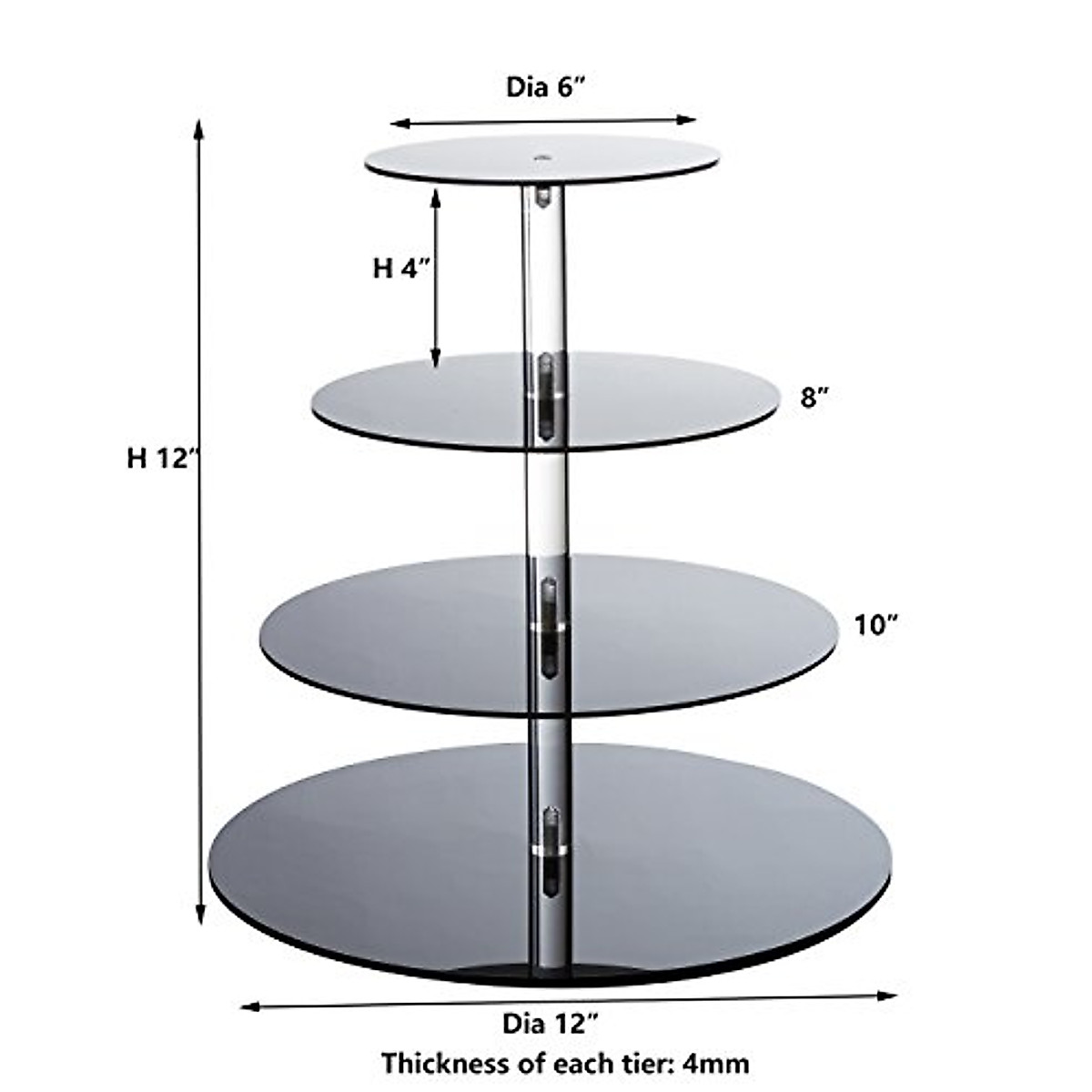 SinoAcrylic Cupcake Stand - 4 Tiers Round Cupcake Tower - Tiered Serving Dessert Cake Holder - Unique Black Exquisite Plate - Perfect for Wedding, Birthday, Party, Baby Shower and Xmas