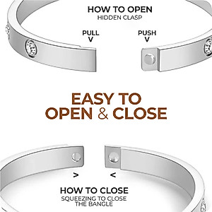 Five Rock Style" Elegant Bracelet Bangles Gift Box, 1 Silver, 1 Gold, 1 Rose Gold, Friendship Jewelry, Stainless Steel Hinged Love Bracelets with Select Cubic Zirconias (19cm)