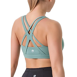 RUNNING GIRL Sports Bra for Women, Criss-Cross Back Padded Strappy Sports Bras Medium Support Yoga Bra with Removable Cups(2825 Green M)