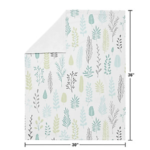 Sweet Jojo Designs Blue Leaf Baby Boy Girl Receiving Security Swaddle Blanket for Newborn Toddler Nursery Car Seat Stroller Soft Minky - Turquoise Grey Green Tropical Botanical Rainforest Jungle Sloth