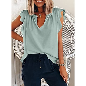 Dokotoo Womens Cute Ruffle Cap Sleeve Tank Tops 2023 Summer New Sexy Casual V Neck Solid Color Sleeveless Tee Shrits for Ladies Teen Girls Juniors (Green, Medium)