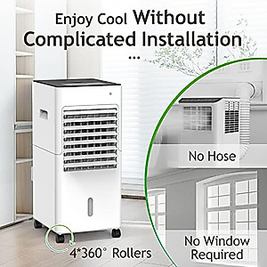 AGILLY 3-IN-1 Evaporative Air Cooler, Windowless Portable Air Conditioner w/1.3-Gal Water Tank, 3 Wind Speeds Remote Swamp Cooler, 12H Timer&60° Oscillation, Screen-Off Air Cooler Fan for Home Office