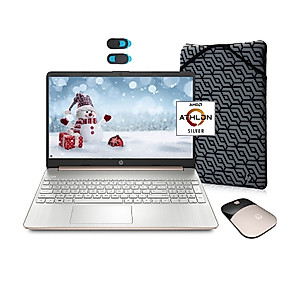 HP 2021 15.6" HD Laptop Computer, AMD Athlon Silver N3050U, 4GB RAM, 128GB SSD, HDMI, USB-C, Webcam, Windows 10 S with Office 365 for 1 Year, Mouse, Sleeve + YSC Accessory (Rose Gold)