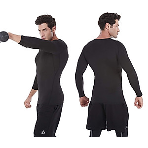 SILKWORLD Men's Long-Sleeve Compression Shirt Base-Layer Running Top, 3 Pack: Black#3, L