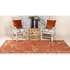 Unique Loom Outdoor Botanical Collection Area Rug - Branch (9' x 12' 2" Rectangle, Terracotta/ Beige)
