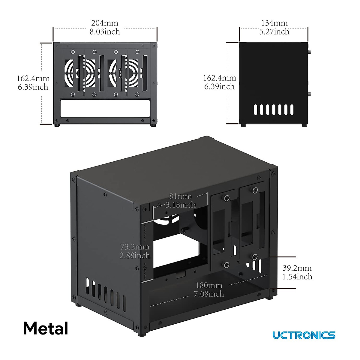 UCTRONICS Upgraded Complete Enclosure for Raspberry Pi Cluster, Compatible with Pi 5, 4B, 3B+/3B, and Other B Models, House Up to 4×2.5" SSD, Support PoE/PoE+ HAT and Switch, 2 Cooling Fans