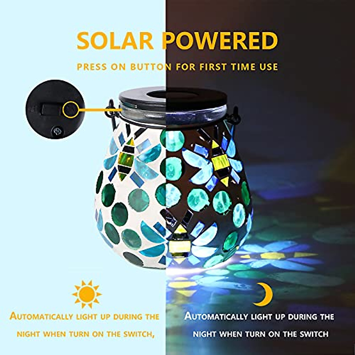 Afirst Mosaic Outdoor Lanterns - Glass Solar Hanging Lights Bee Hollow Out Waterproof Outdoor Decorative for Garden, Patio, Holiday Party Outdoor Decoration