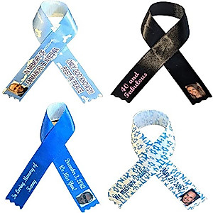 Personalized Ribbon Bow with Optional Pin for Memorial Funeral Awareness Event Or Party with Custom Printed Photo