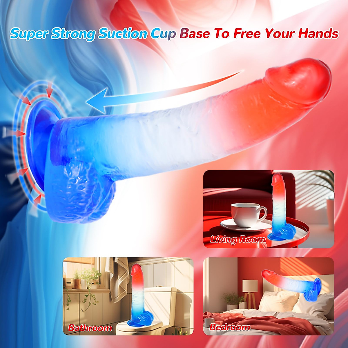 Huge Thick Clear Dildo 2.35" Diameter 11" Long, XL Big Fat G Spot Anal Dildos with Strong Suction Cup, Red Blue Jelly Soft Real Dildo Women Couples Male Adult Sex Toys, Strap On Penis Female Sex Toy