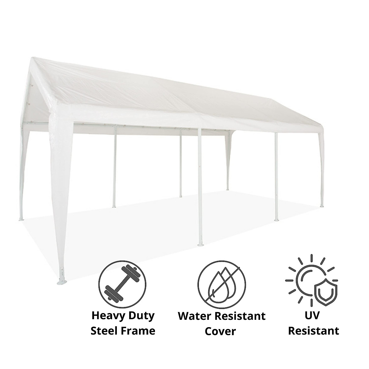 Impact 11' x 20' Portable Carport Garage, All Season Fully Enclosed Canopy with Window Sidewalls, Outdoor Party Tent with 8 Dressed Legs, White