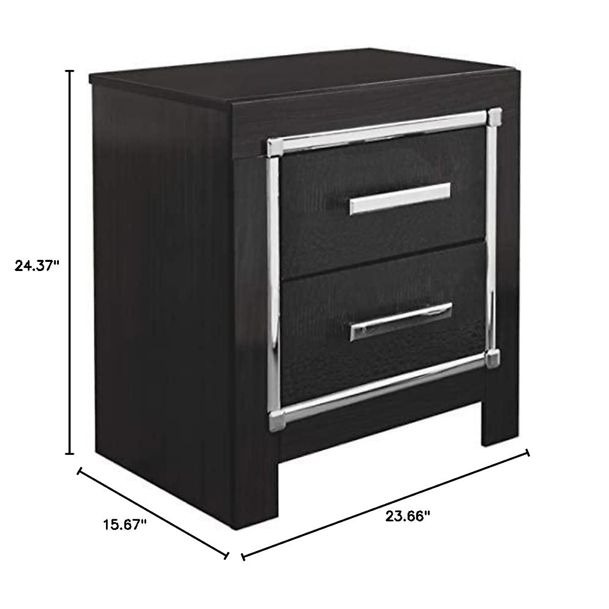 Signature Design by Ashley Kaydell Glam 2 Drawer Nightstand with Faux Alligator Panels & Chrome-Tone Accents, Black