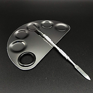 TIHOOD 2PCS 5-well / 3-well Makeup Palette with Spatula, Stainless Steel Nail-art Cosmetic Artist Mixing Palette for Mixing Foundation 6''x4'' Silver