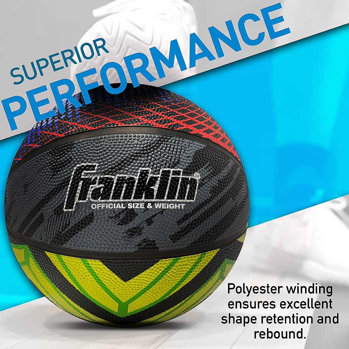 Franklin Sports Mystic Basketball - Official Size Basketball - Indoor + Outdoor Basketball - 29.5" Rubber Basketball - Air Pump Included