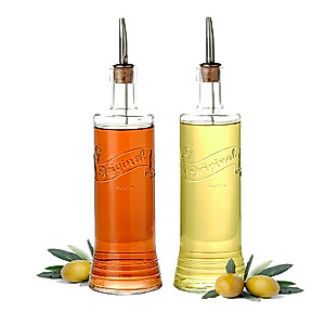 Mason Jar Oil and Vinegar Cruet Bottles - Set of 2-16.9oz - Authentic Original Olive Oil Glass Dispenser Set, Leak Free, Strong Stainless Steel Top with Weighted Pourer & Cork Base, Farmhouse Décor