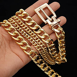 Suyi Chain Belt for Women Girls Gold Metal Waist Chain Multilayer Chunky Chain Belts for Dress Plus Size 130CM Gold